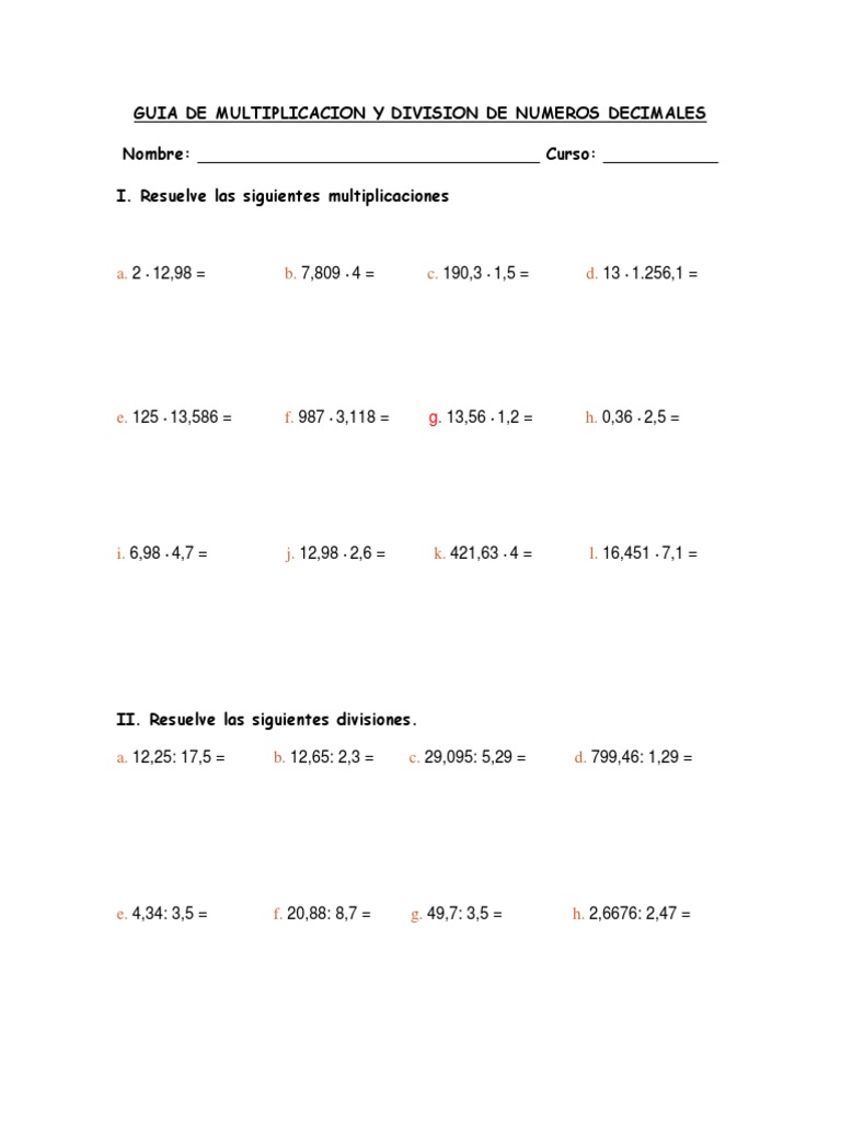 Guia de Multiplicacion y Division de Numeros Decimales | PDF
