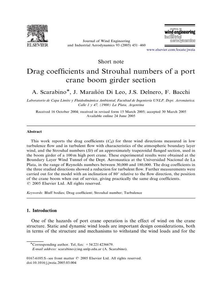 Drag Coefficients and Strouhal Numbers of A Port Crane Boom Girder Section | PDF | Turbulence ...