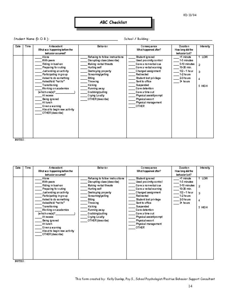 Abc Data Checklist | PDF | Neuroscience | Action (Philosophy)