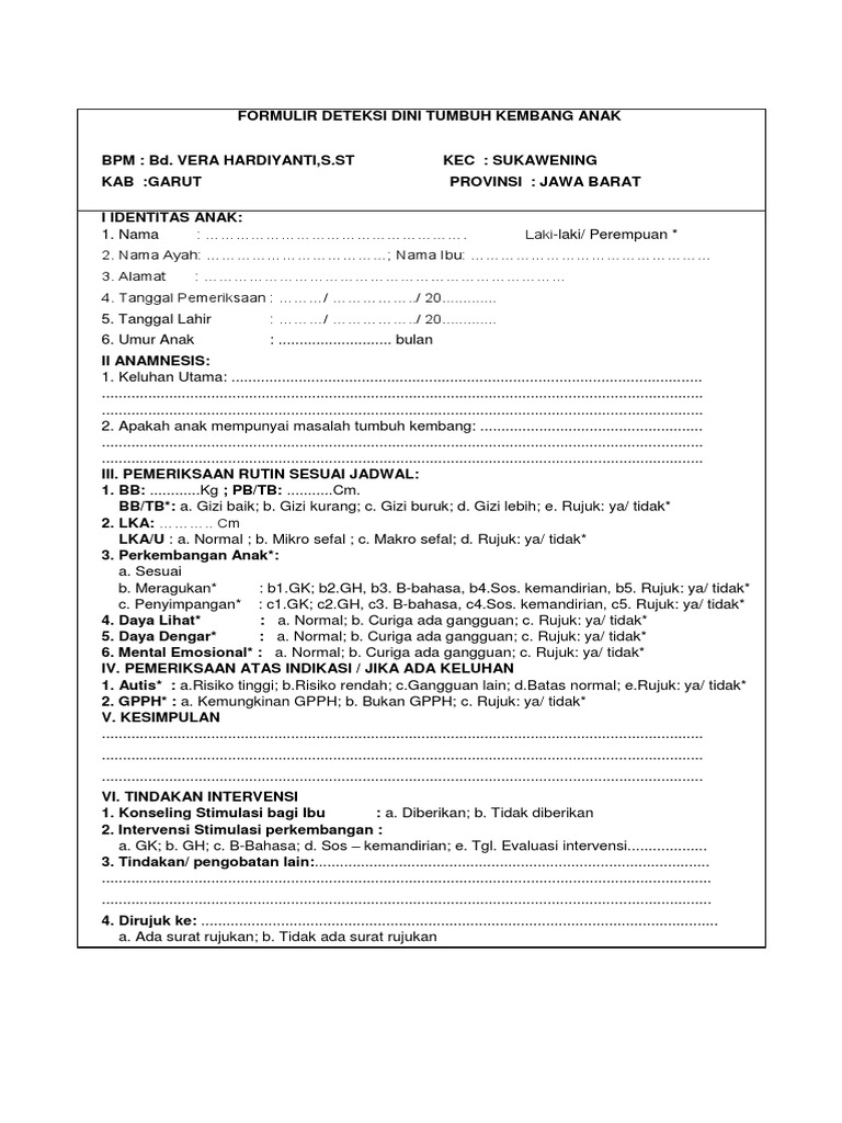 Formulir Deteksi Dini Tumbuh Kembang Anak | PDF