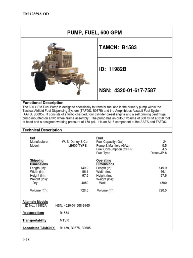 600 GPM Fuel Pump Specifications | PDF