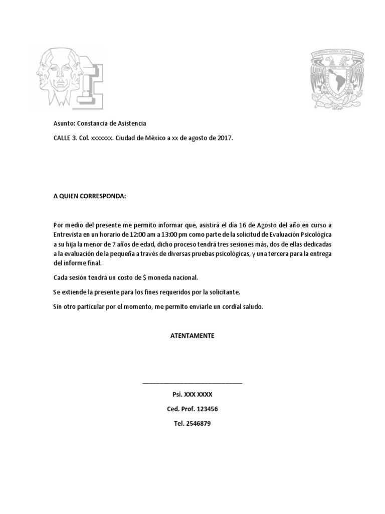 Constancia de Asistencia EJEMPLO | PDF