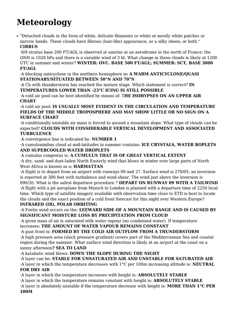 Meteorology Question | PDF | Cloud | Fog