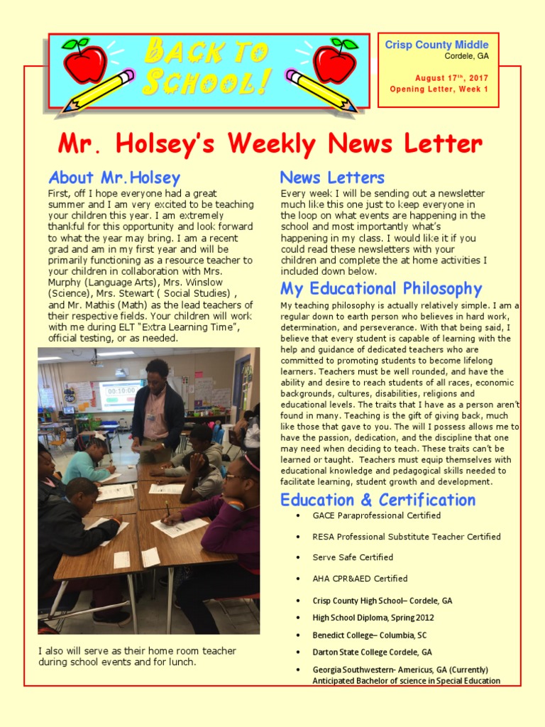 Weekly Newsletter DH | PDF | Teachers | Behavior Modification