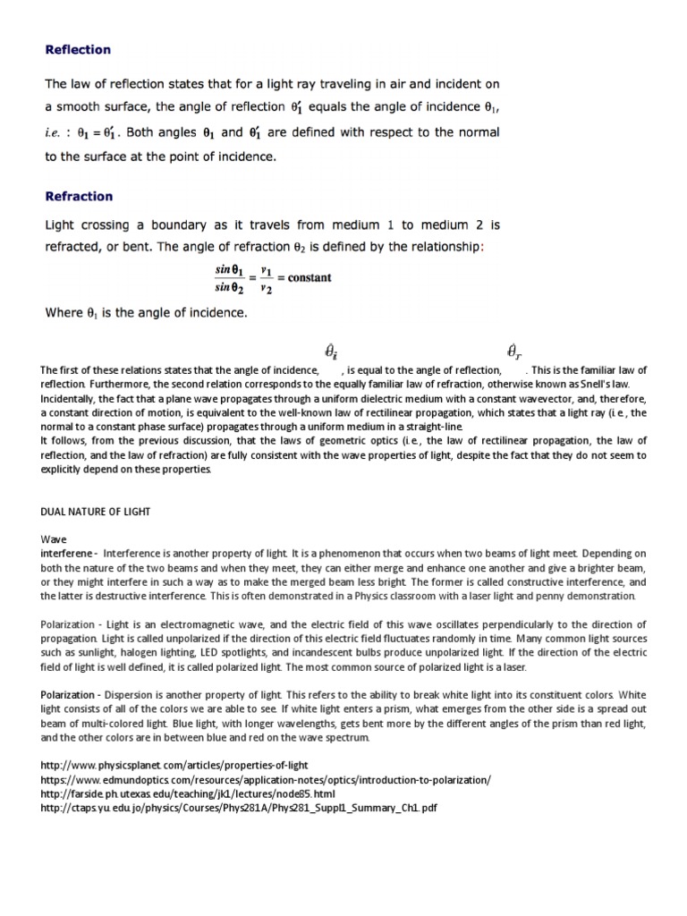 Nature of Light Notes | PDF | Light | Polarization (Waves)