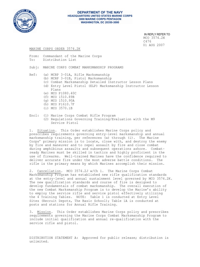 MCO 3574.2K USMC Rifle Range Order | PDF | Marksman | United States ...