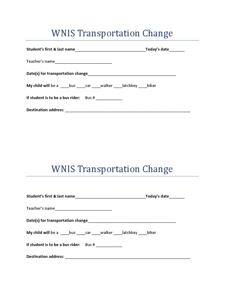 WNIS Student Transportation Change Form | PDF