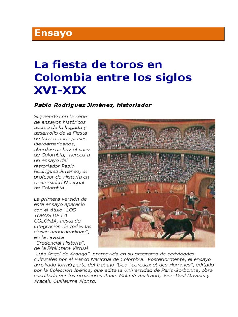 Ensayo. La Fiesta de Toros en Colombia PDF | PDF | Toreo | Bogotá