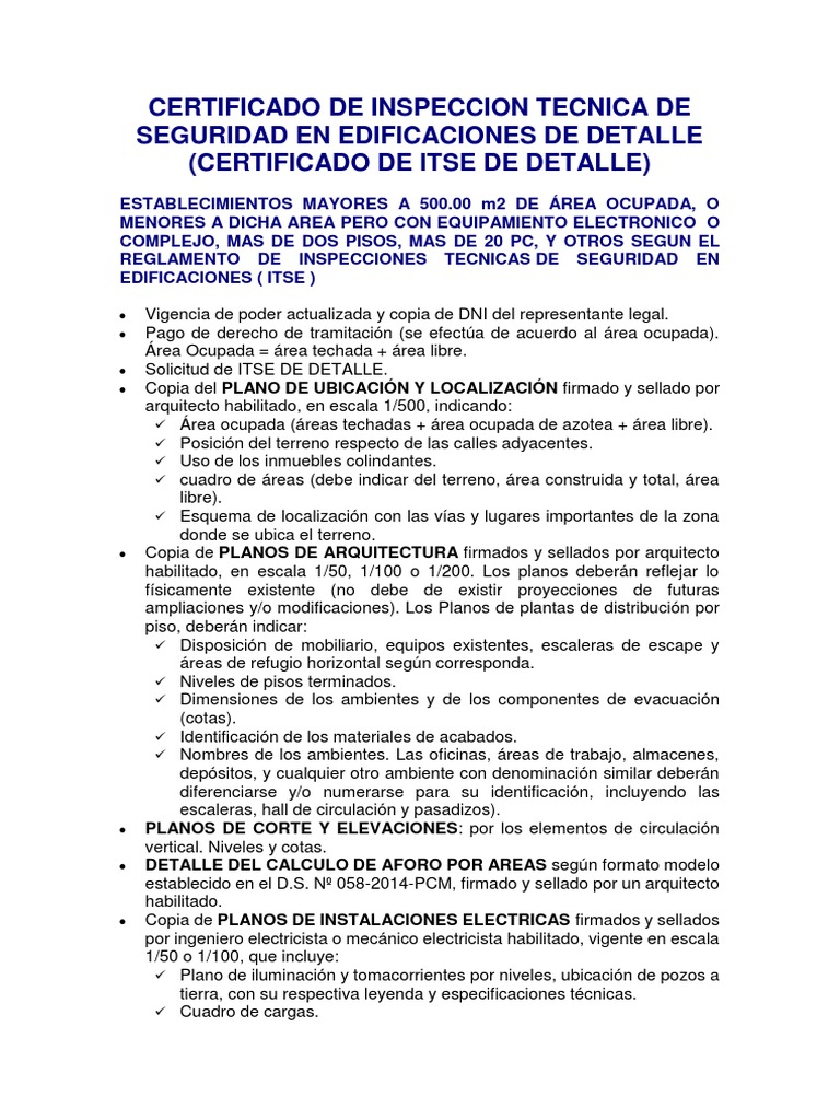 Certificado de Inspeccion Tecnica de Seguridad en Edificaciones de Detalle | PDF | Electricista ...