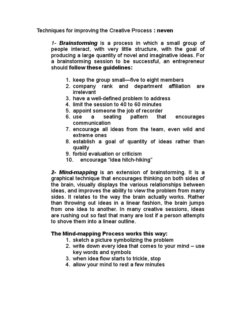 Brain Storming Techniques | PDF | Brainstorming | Creativity