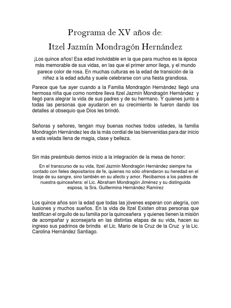 Programa de XV Años de | PDF | Ocio