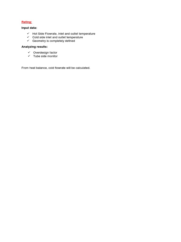 Hot Side Flowrate, Inlet and Outlet Temperature Cold Side Inlet and ...