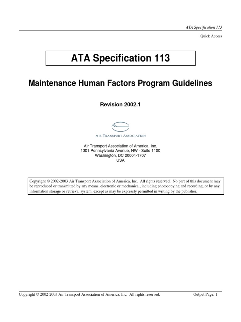 Ata Spec 113 HF Guidelines PDF | PDF | Human Factors And Ergonomics ...