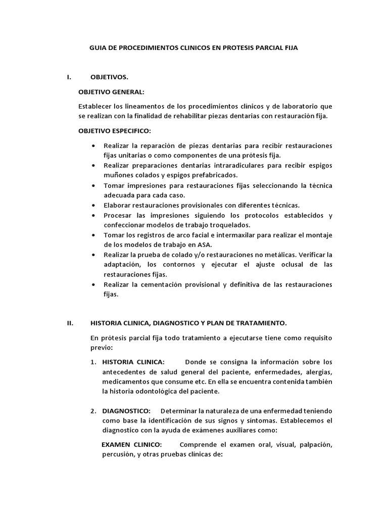 Guia de Procedimientos Clinicos en Protesis Parcial Fijas | PDF ...