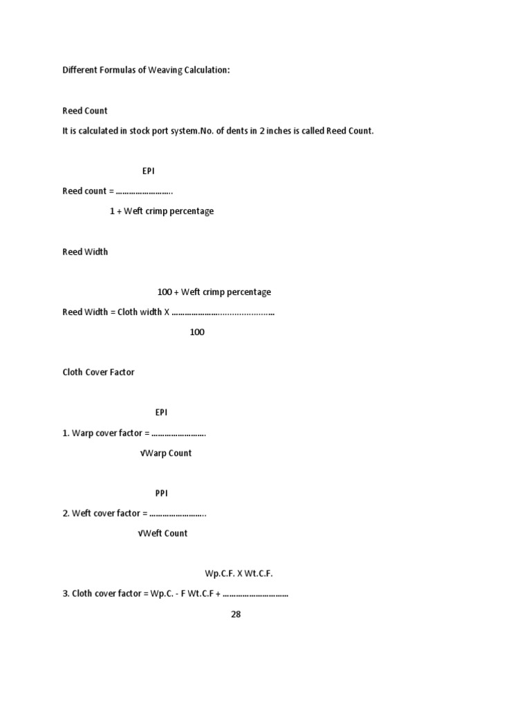 Calculation | PDF | Loom | Weaving