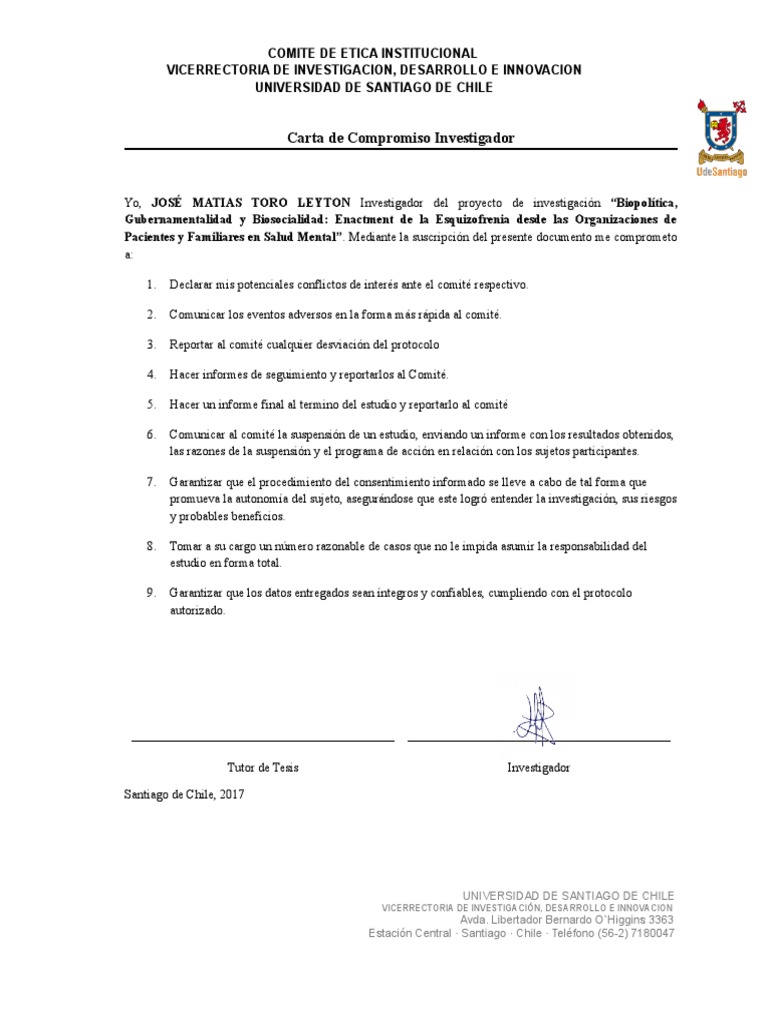 Carta de Compromiso Investigador | PDF