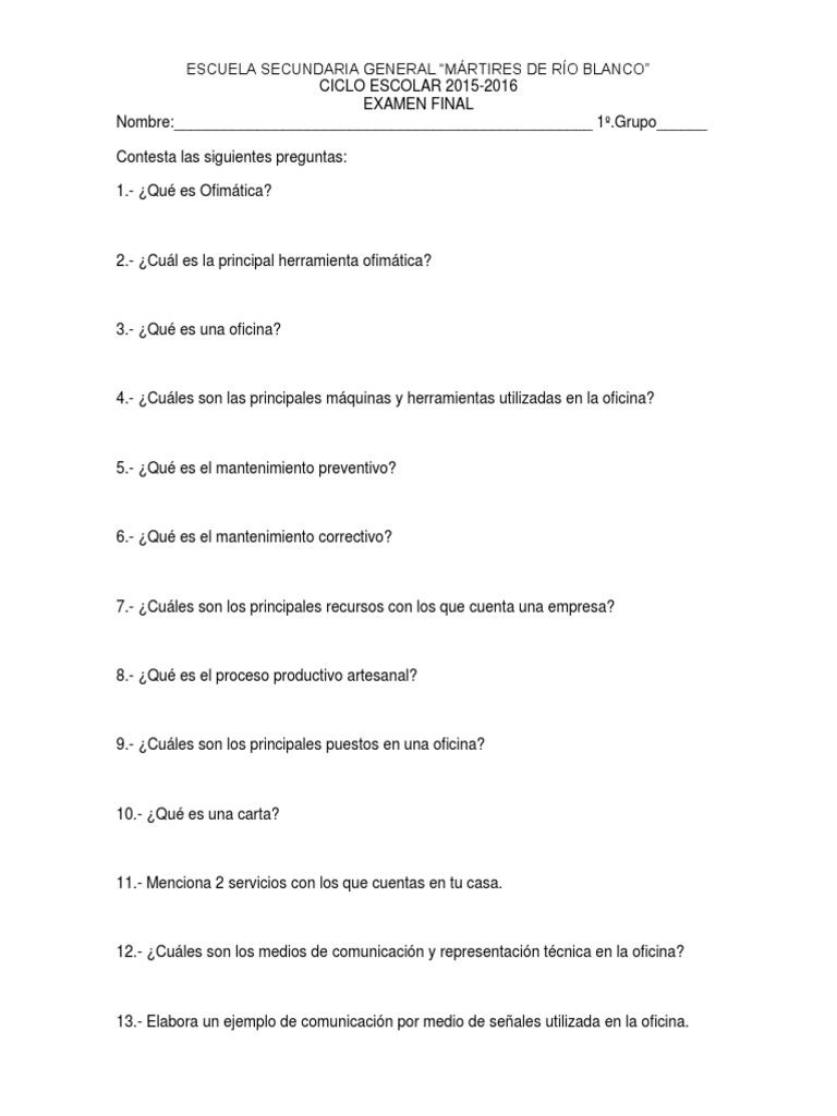 Examen Final OFIMATICA (1 A 5 Bloque) | PDF | Educación Secundaria | Innovación