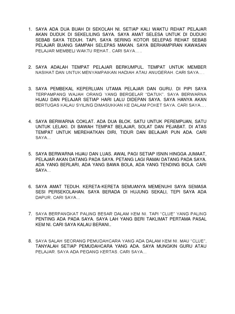 Clue Tempat di Sekolah untuk Explorace | PDF