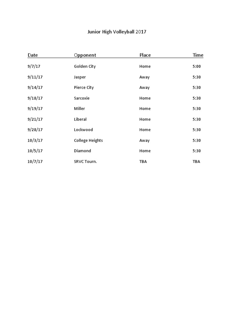 JH VB Schedule | PDF