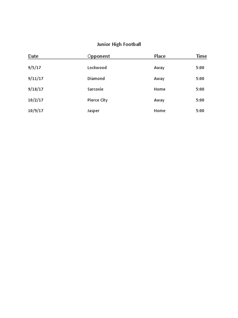 JH FB Schedule | PDF