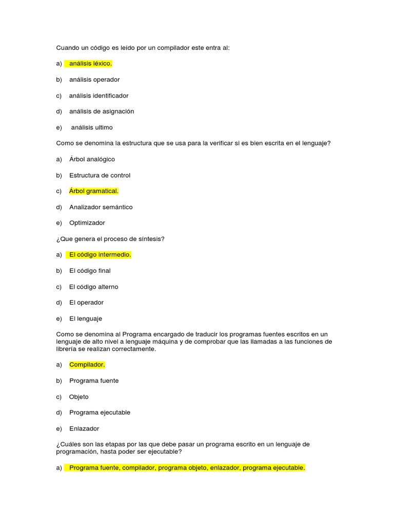 Cuestionario de Programacion | PDF | Compilador | Objeto (informática)