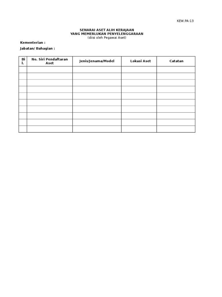 KEW - Pa-13 Borang Laporan Penyelanggaraan | PDF