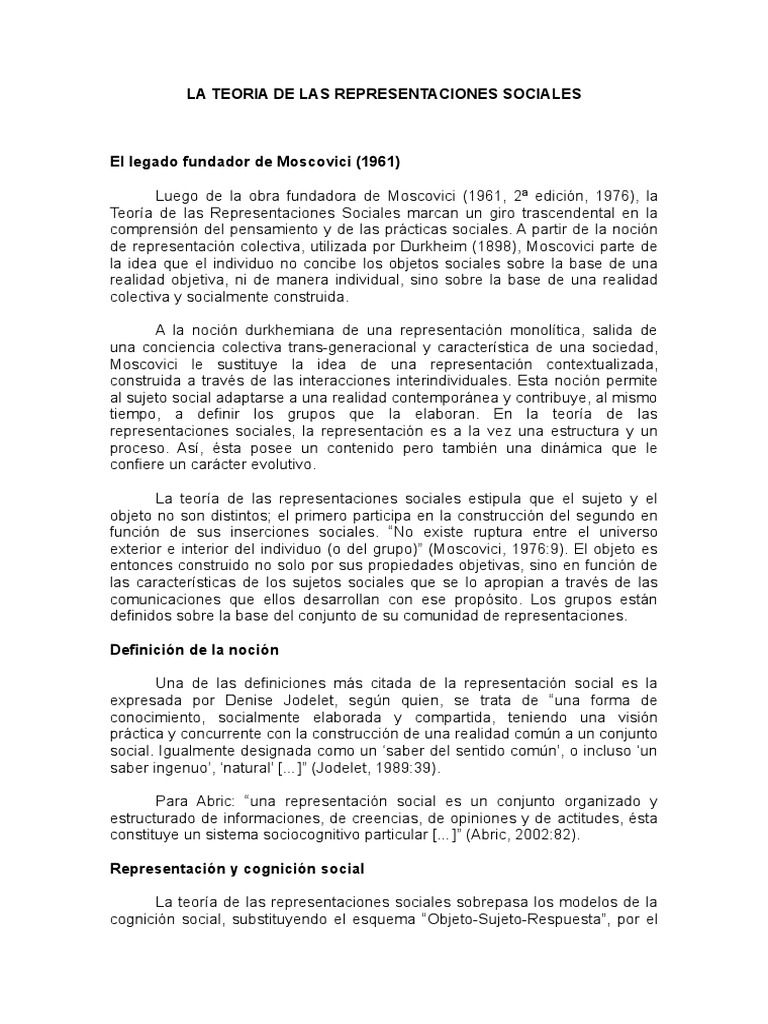 Teoría de Representaciones Sociales | PDF | Conocimiento | Sociedad
