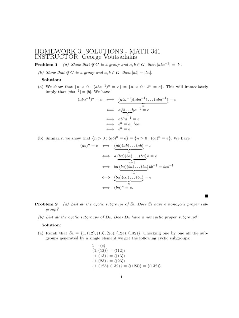 Homework 3: Solutions - Math 341 INSTRUCTOR: George Voutsadakis | PDF | Mathematical Structures ...