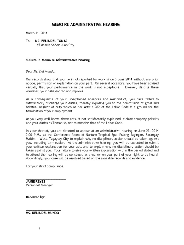 Memo Re Administrative Hearing | PDF | Career & Growth | Self-Improvement
