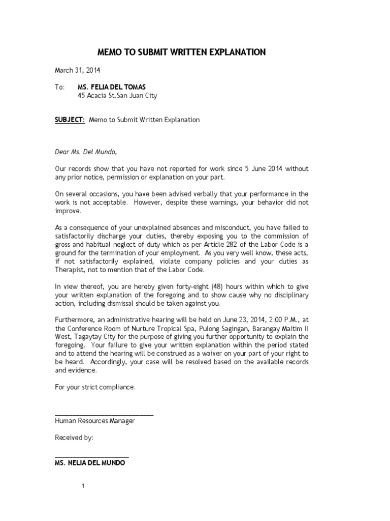 Memo To Submit Written Explanation | PDF
