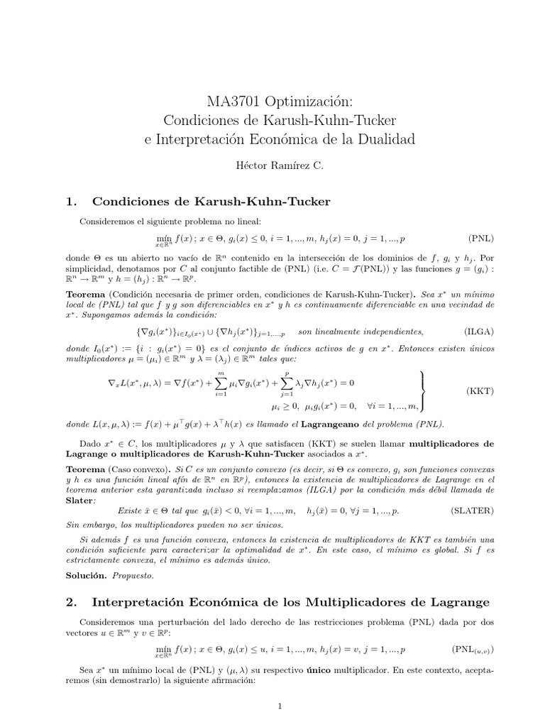 Condiciones KKT PDF | PDF | Conjunto convexo | Análisis