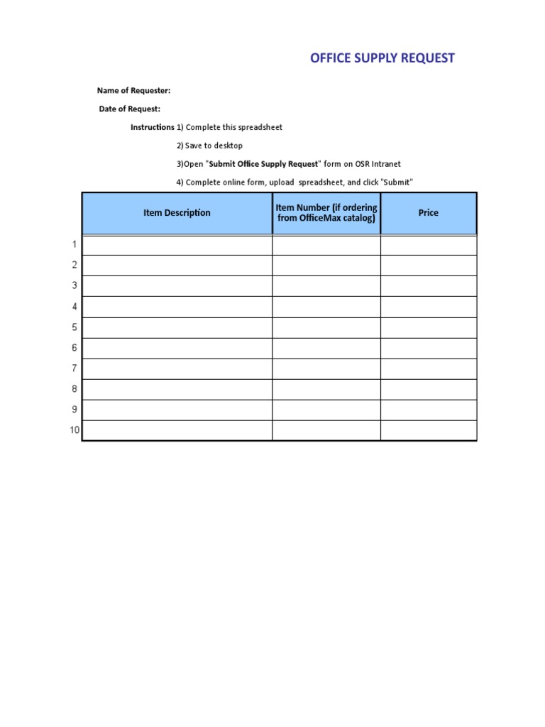 Office Supply Request Form Instructions | PDF
