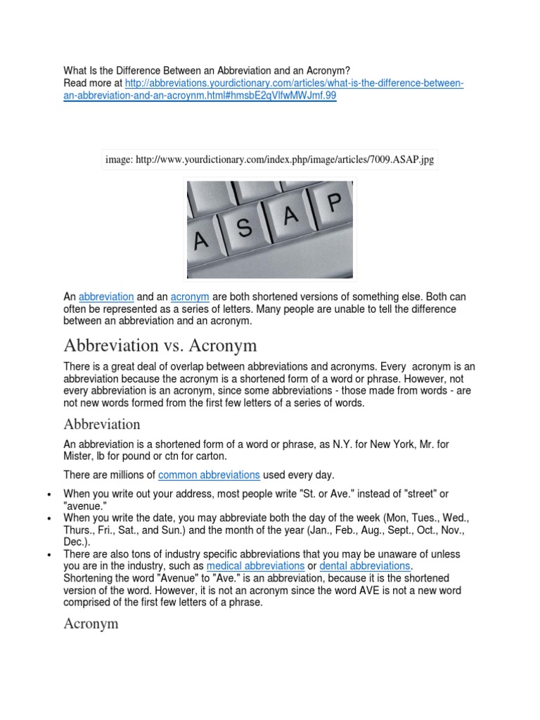 What Is The Difference Between An Abbreviation and An Acronym | PDF ...