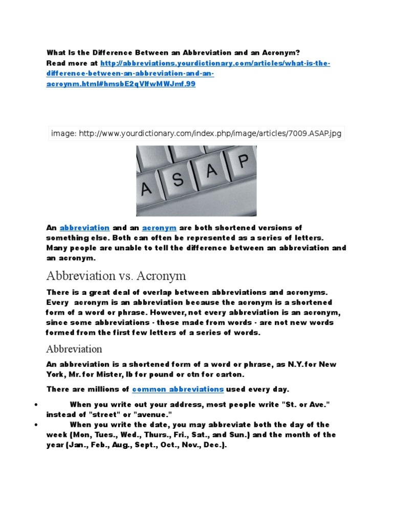 What Is The Difference Between An Abbreviation and An Acronym | PDF ...