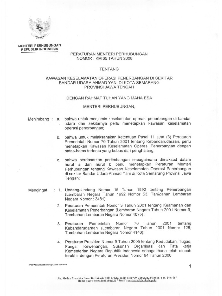 PERMENHUB No. KM 35 Tahun 2008 - KKOP Bandara Ahmad Yani Di Kota ...
