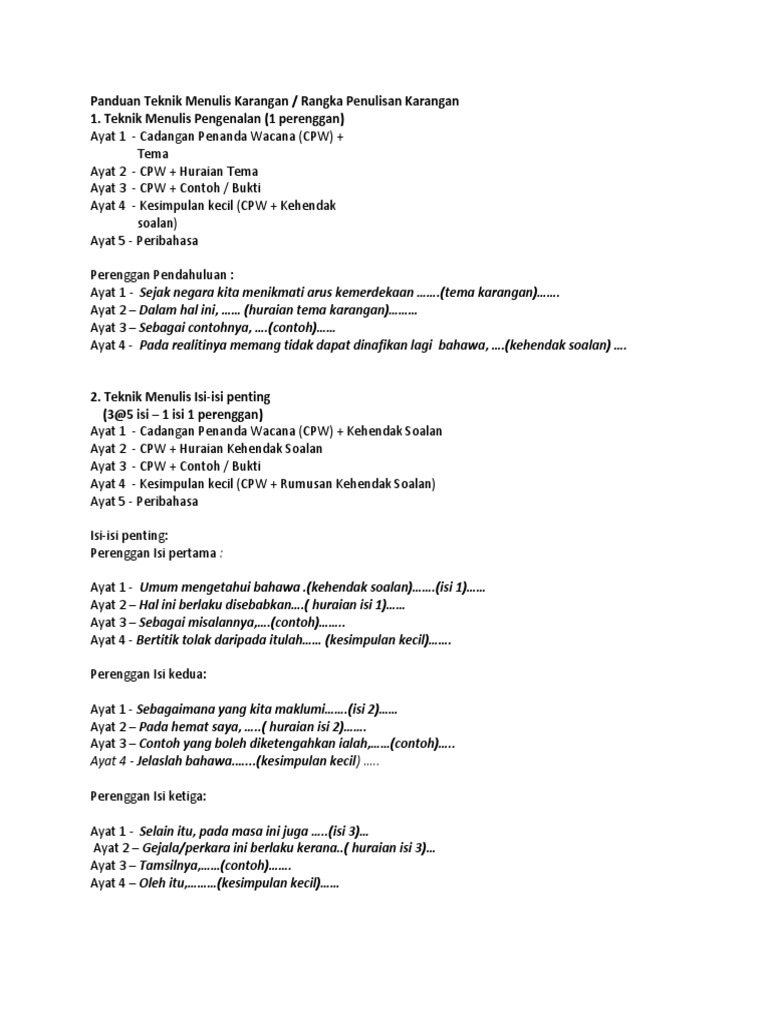 Panduan Teknik Menulis Karangan Bahagian B Pdf