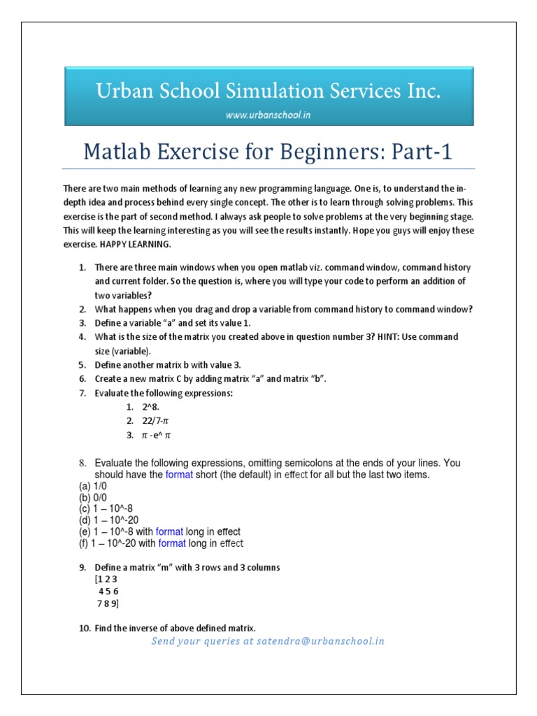 Exercise1 Matlab For Your Easy Understand | PDF | Teaching Methods & Materials | Computers