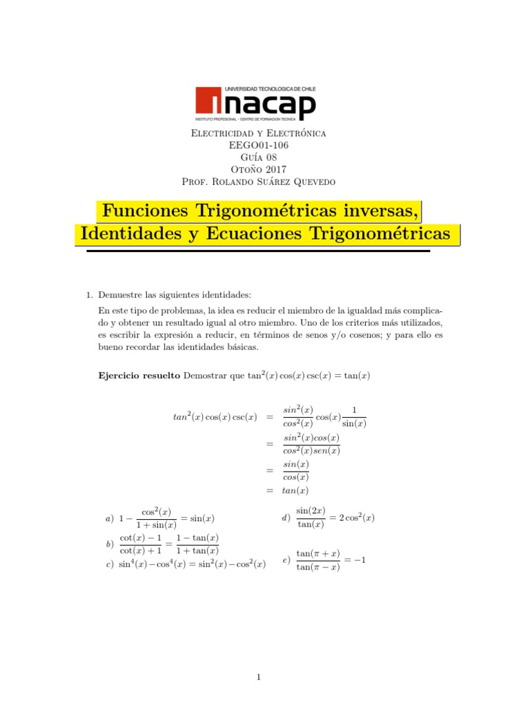 Guía 8 Inversa, Ecuaciones | PDF | Raíz cuadrada | Funciones ...