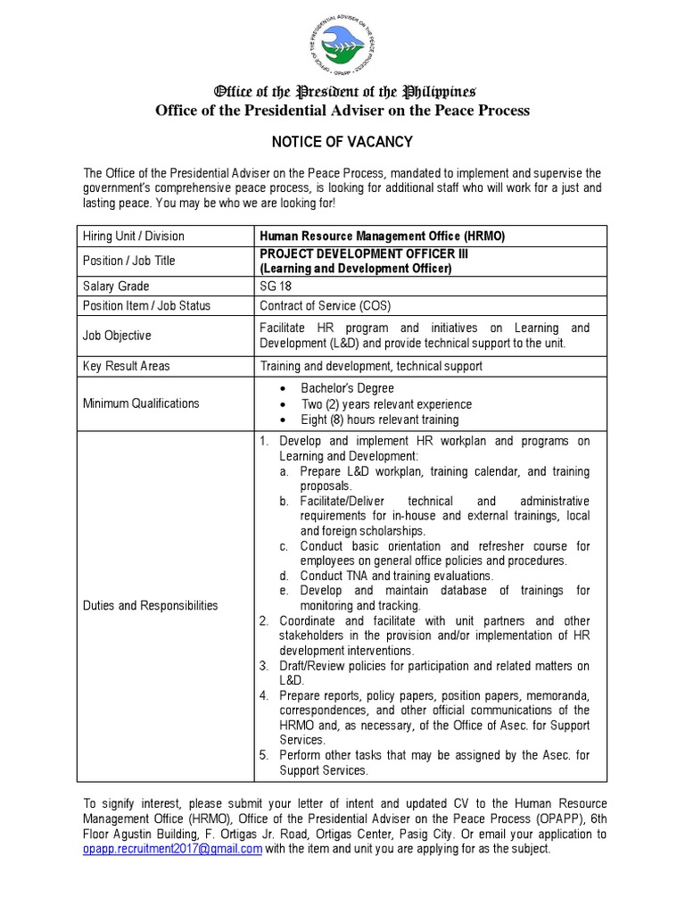 Project Development Office III (Learning and Development Officer) | PDF ...