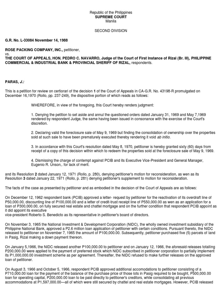 Rose Packing Co Vs CA | PDF | Foreclosure | Mortgage Law