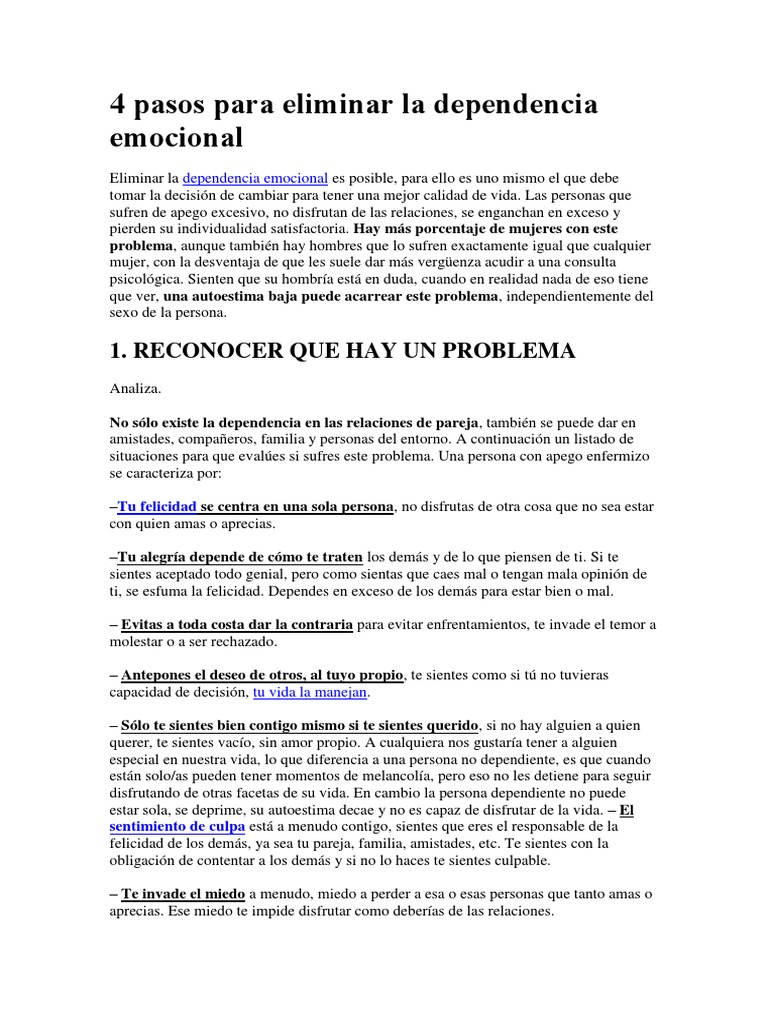 4 Pasos para Eliminar La Dependencia Emocional | PDF | Autoestima | Felicidad