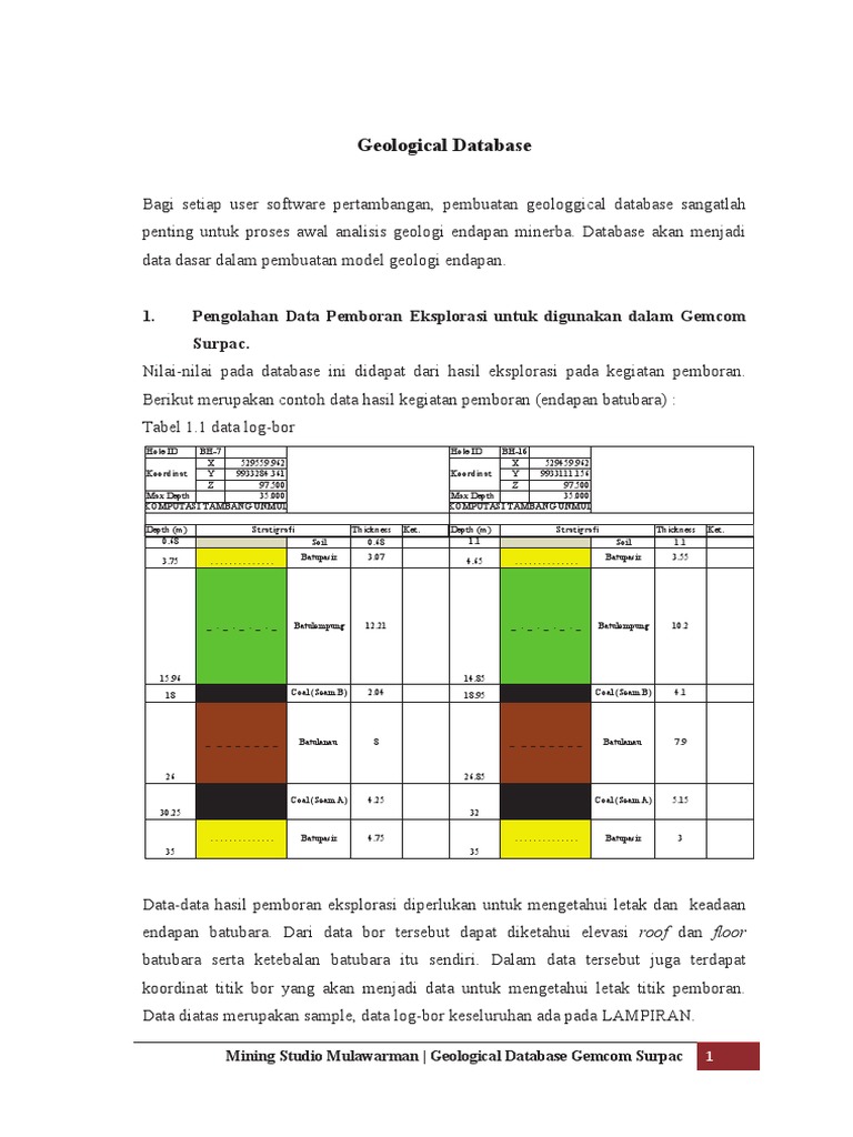 Pembuatan Database Geologi di Surpac | PDF