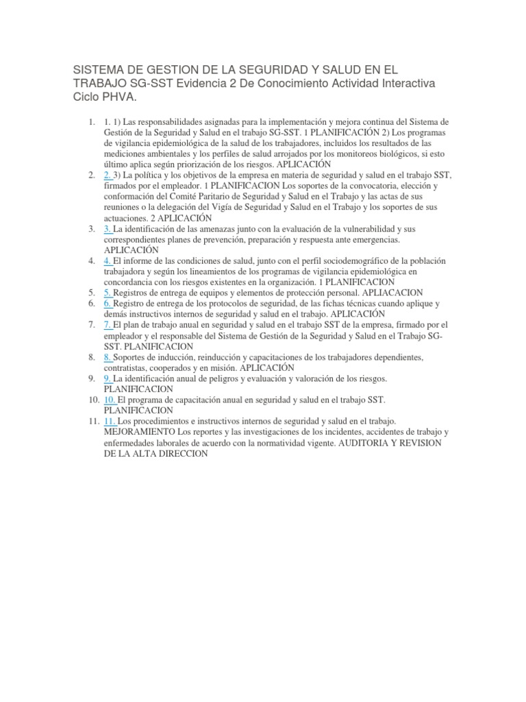 SG-SST Ciclo PHVA documento | PDF | Vigilancia | La seguridad
