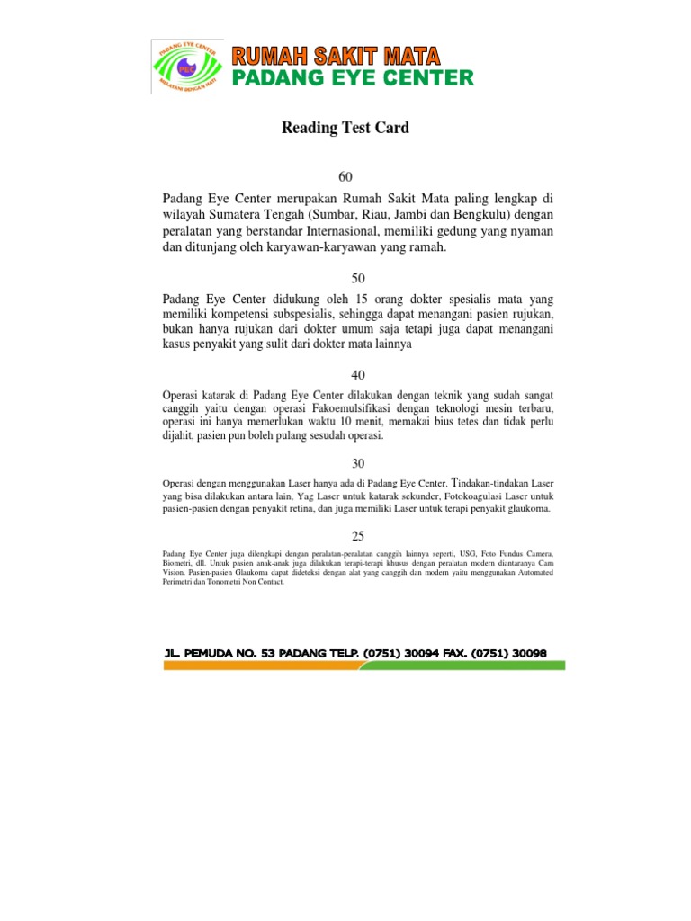 Reading Test Card RSMPEC | PDF
