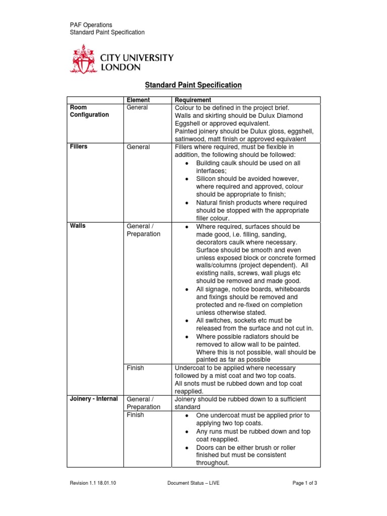 Standard Paint Specification LIVE v1.1 18.01.10 | Paint | Building ...