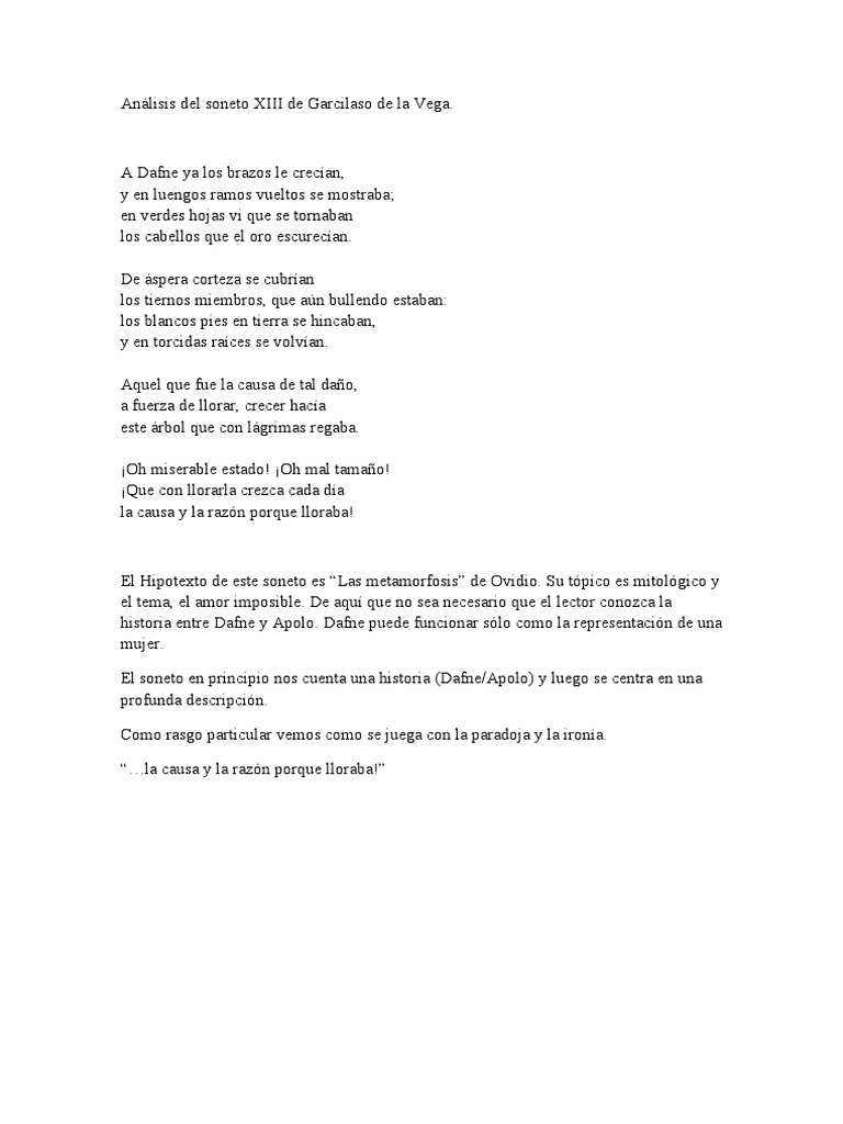 Análisis del Soneto XIII de Garcilaso | PDF