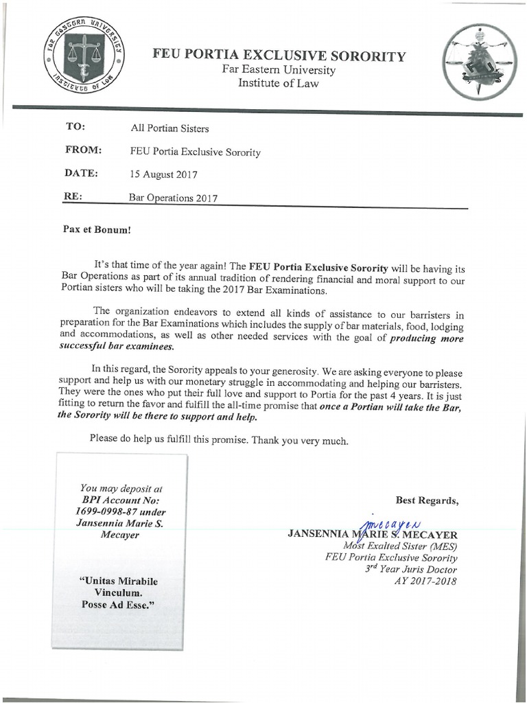 Bar Operations 2017 - Solicitation Letter - MES JM PDF | PDF