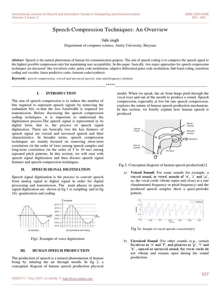 Speech Compression Techniques: An Overview | PDF | Sampling (Signal Processing) | Data Compression