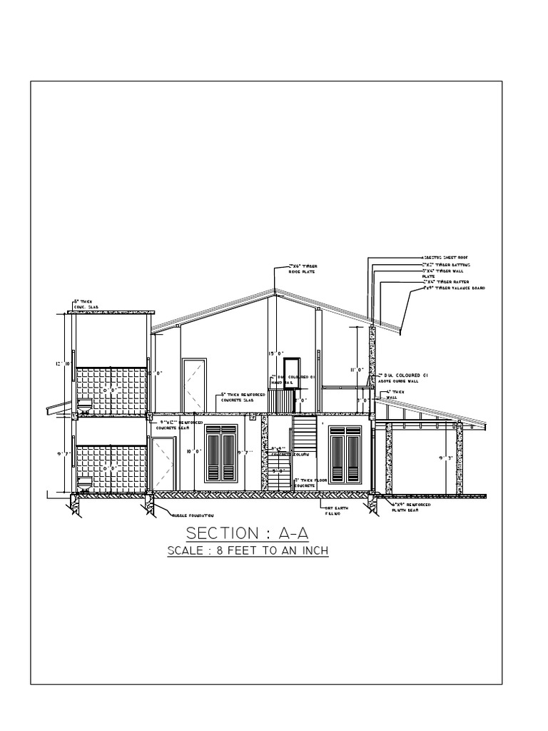 Section: A-A: Scale: 8 Feet To An Inch | PDF | Structural Engineering ...