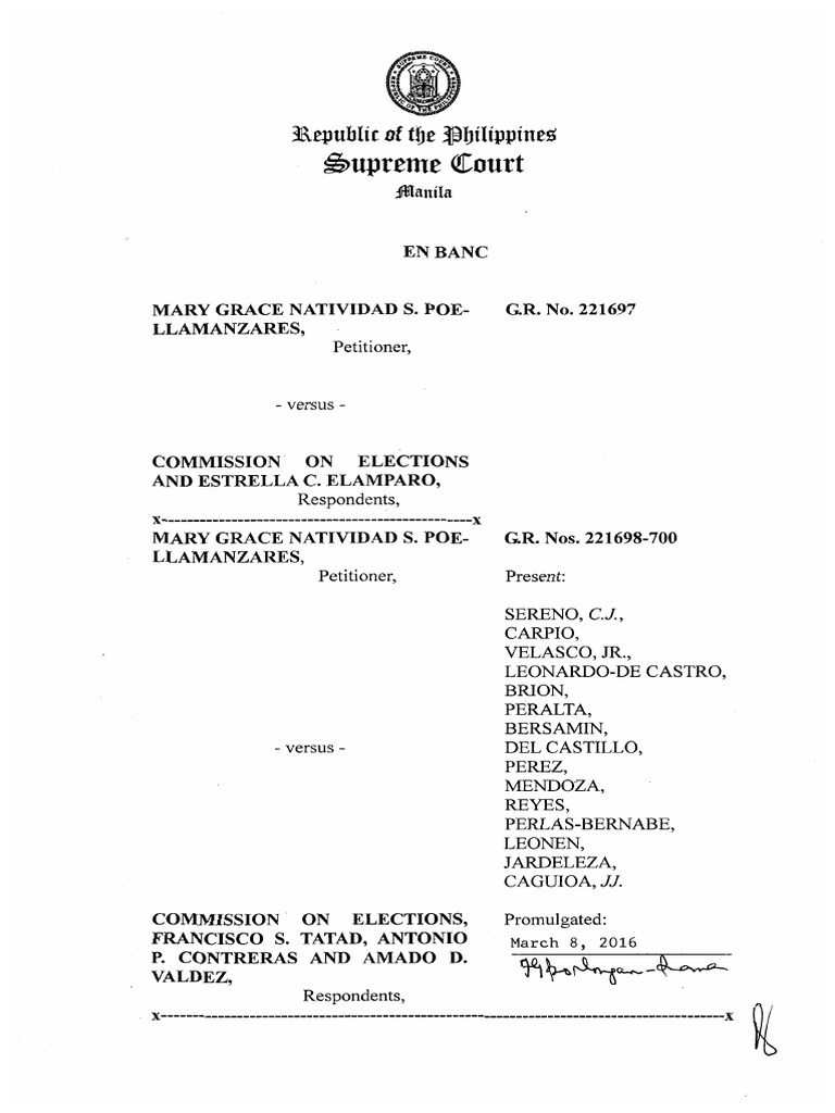 Poe v. Comelec 1 | PDF | Oath Of Office | Initiative